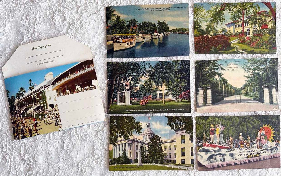 VINTAGE FLORIDA POSTCARDS Antique Cards & Folder of Postcards Park Band ...