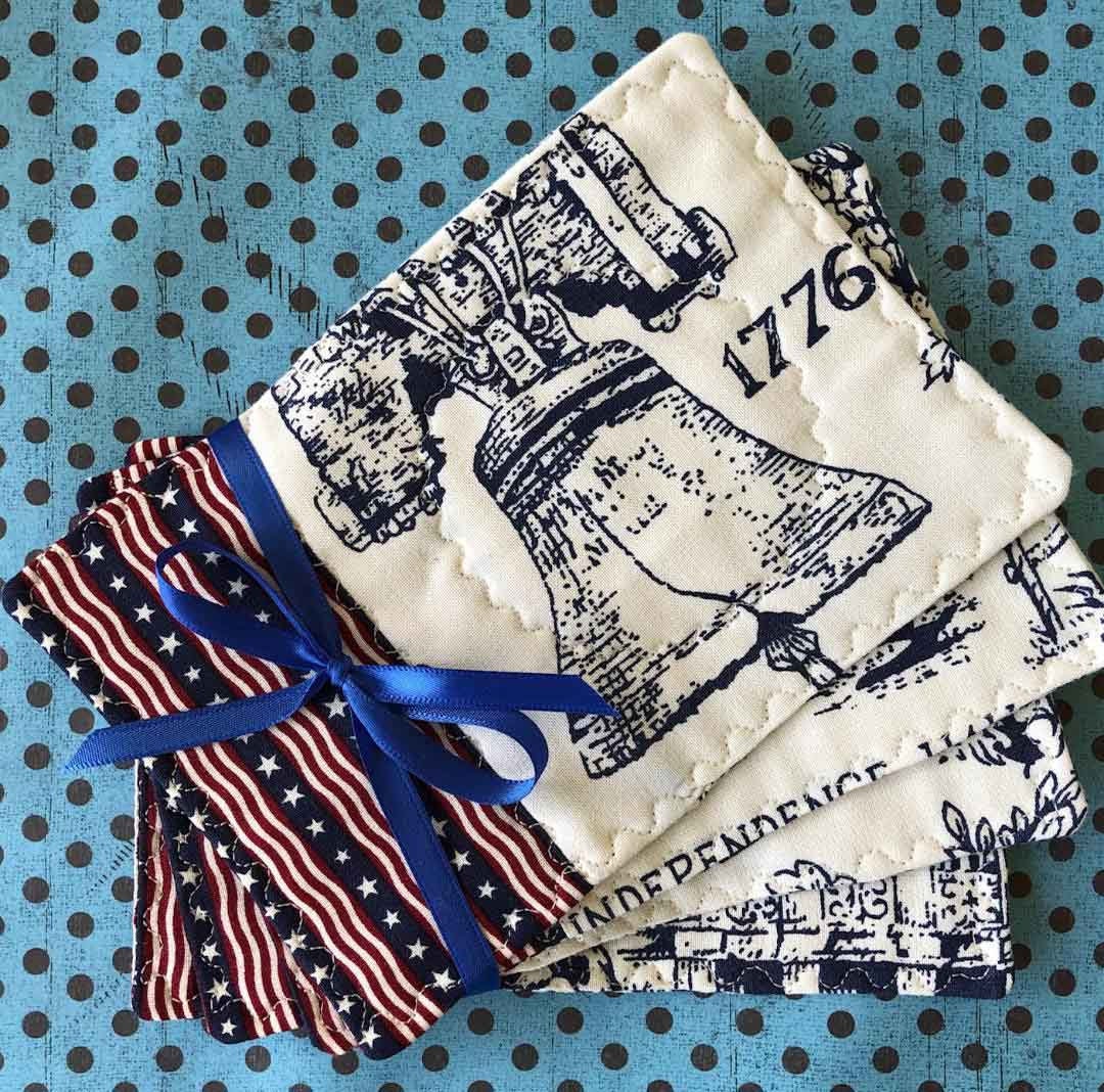 INDEPENDENCE 1776 PATRIOTIC Themed Set of 4 Cotton Fabric Coasters Red ...