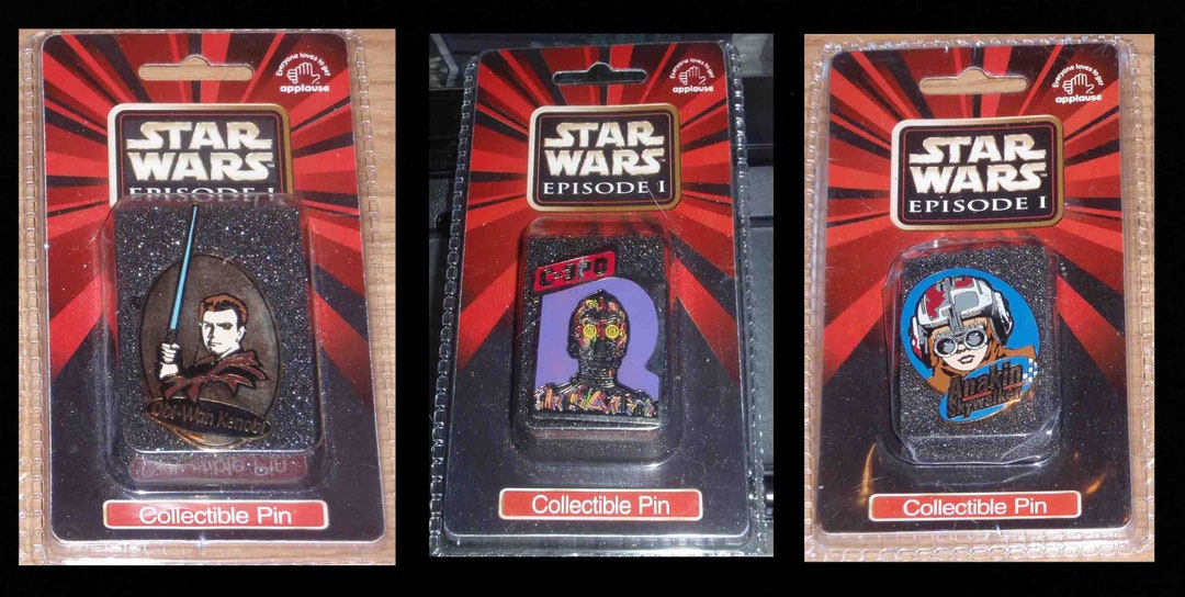 Vintage Still Sealed 3 Different STAR WARS Pins C-3PO Obi-wan Kenobi ...