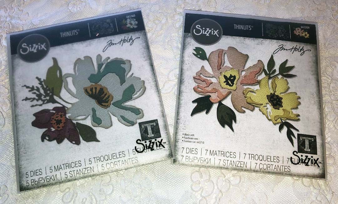 TWO (2) SIZZIX Tim Holtz Metal Die Kits FLORAL Flowers Brushstroke ...
