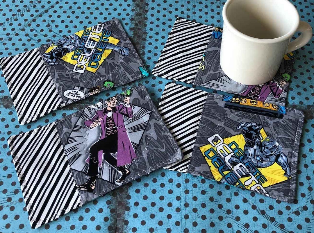 DR DOCTOR WHO Cartoon Set of Four 4 100 Percent Cotton Fabric Coasters ...