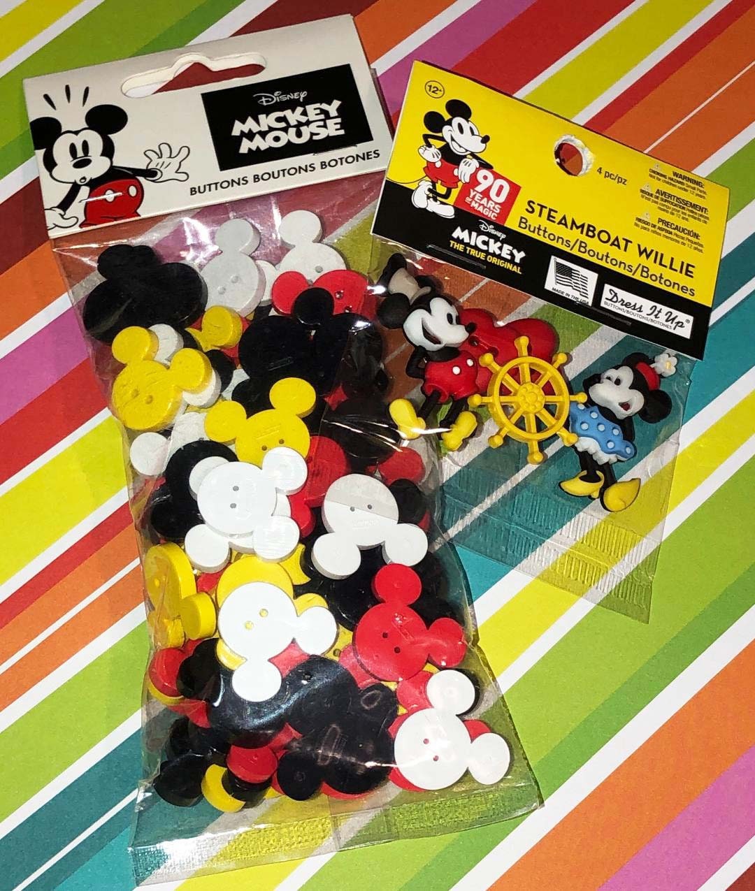 DISNEY MICKEY MOUSE Minnie Mouse Plastic Colorful Buttons 90 Years ...