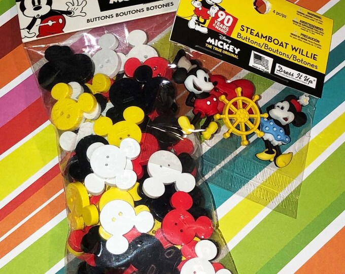 DISNEY MICKEY MOUSE Minnie Mouse Plastic Colorful Buttons 90 Years ...