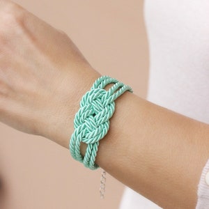 Mint Green Knot Bracelet Rope Bracelet Adjustable Nautical Bracelet ...