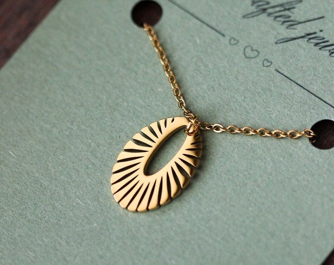 Gold Oval Pendant Necklace Sun Rays Oval Pendant Gold Plated - Etsy