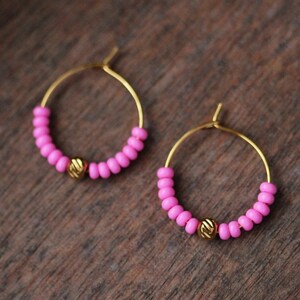 Bright Pink Hoop Earrings Trendy Summer Hoop Earrings Gold Pink Hoops ...