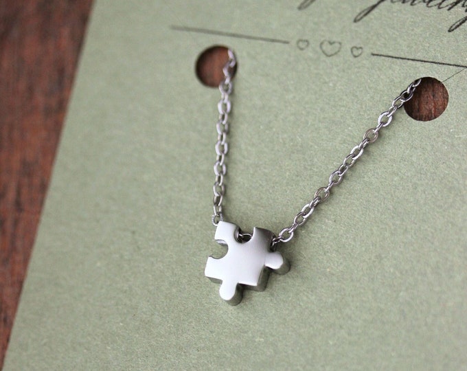 Steel Puzzle Piece Necklace Cute Silver Puzzle Pendant Minimalist ...