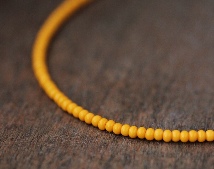 Bright Yellow Short Necklace Yellow Seed Beads Choker Dainty Yellow ...