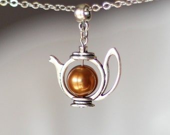 Teapot Necklace White Pearl Teapot Necklace Teapot Pendant | Etsy