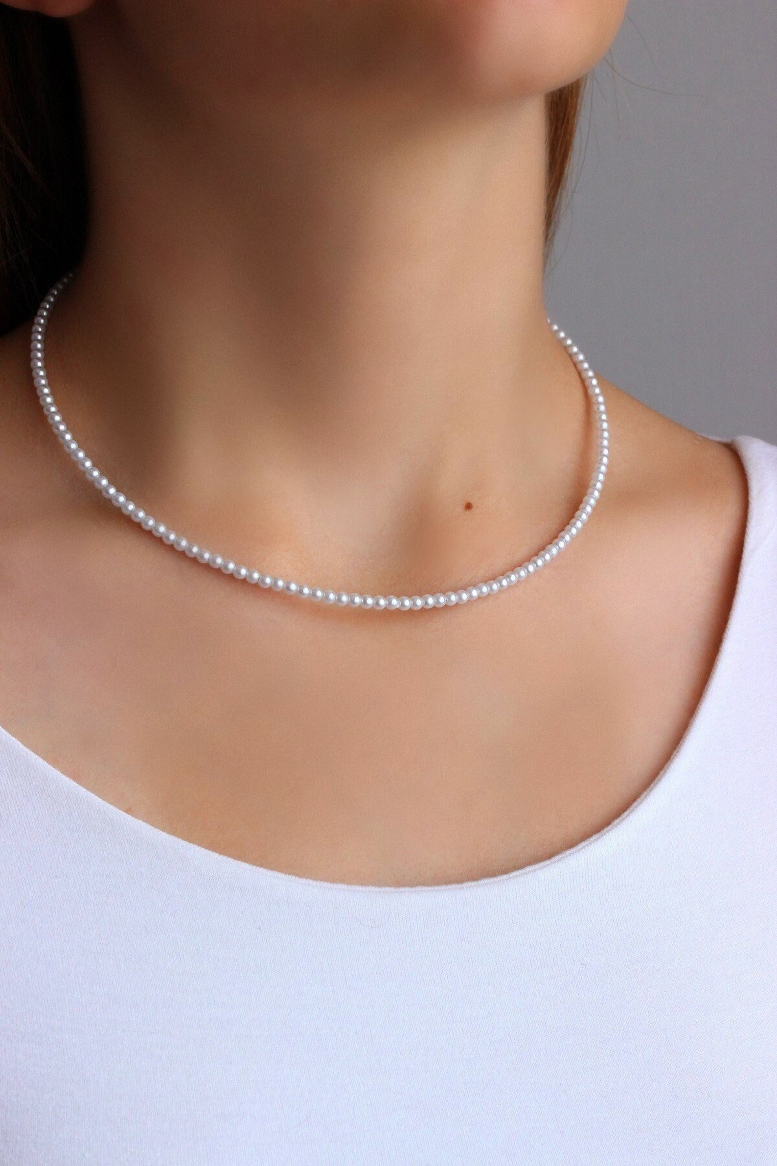 Dainty White Small Pearl Choker Necklace Tiny Pearls Necklace - Etsy