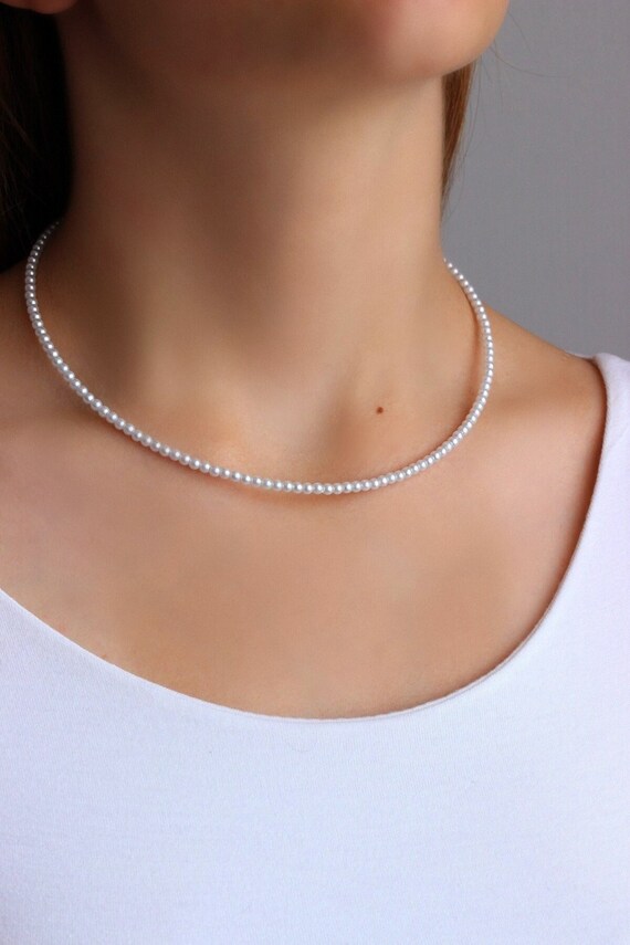 Dainty White Small Pearl Choker Necklace Tiny Pearls Necklace - Etsy