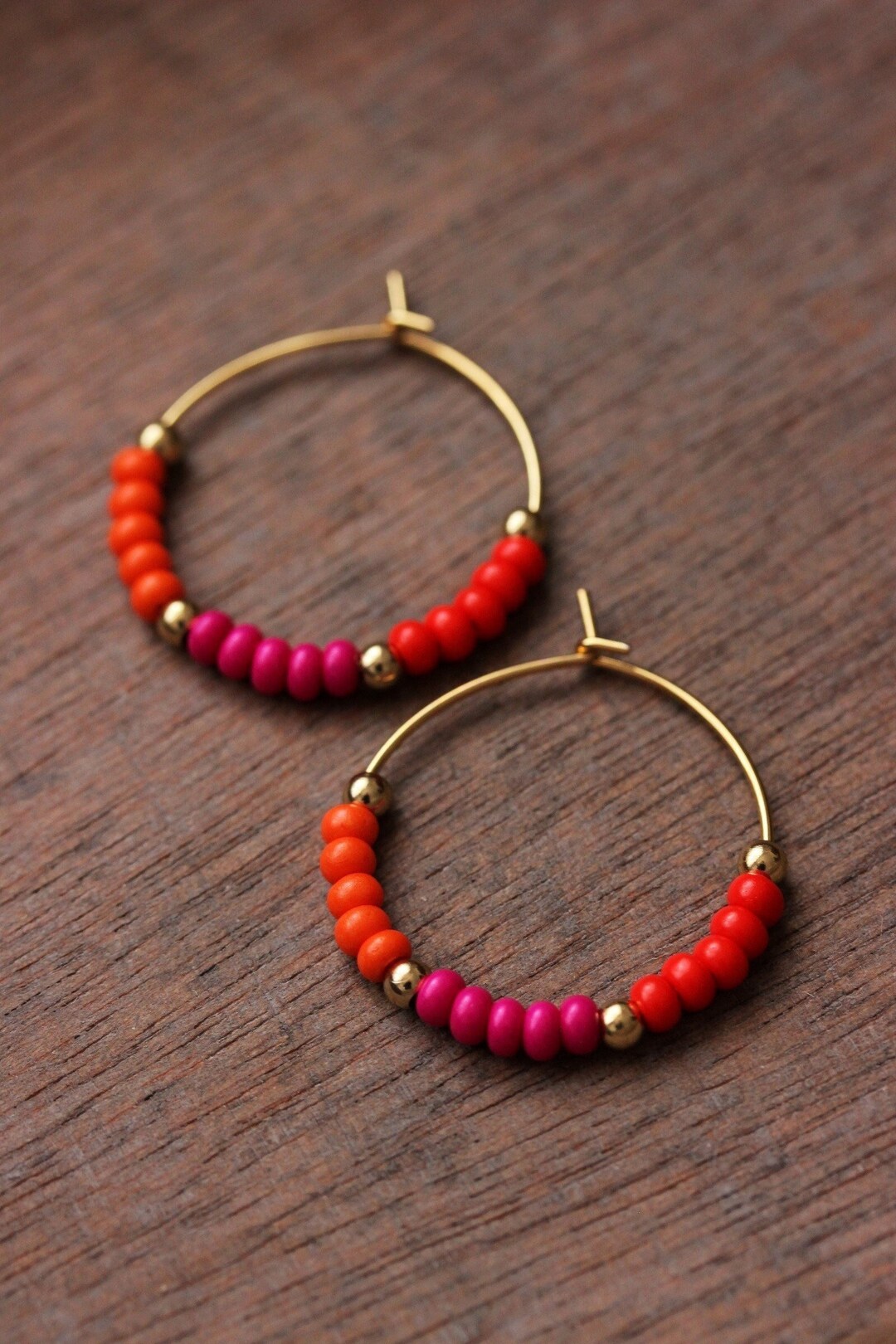 Bright Orange Red Pink Hoop Earrings Multicolor Hoop Earrings Gold Tone ...