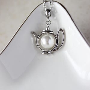 Teapot Necklace White Pearl Teapot Necklace Teapot Pendant Teapot ...