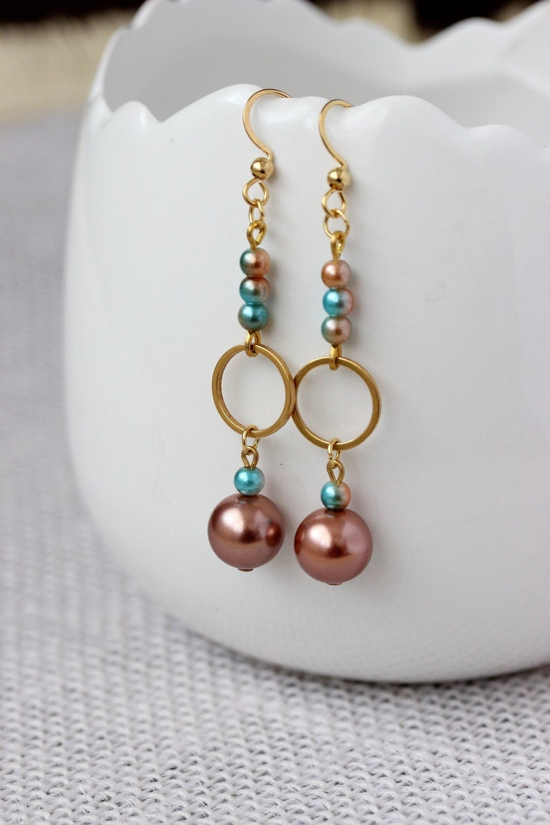 Long Pearl Beaded Earrings Brown Blue Pearl Dangle Earring - Etsy