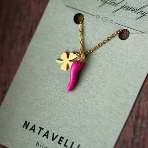 Good Luck Charms Necklace Chili Pepper Pendant Clover Leaf Pendant Boho ...