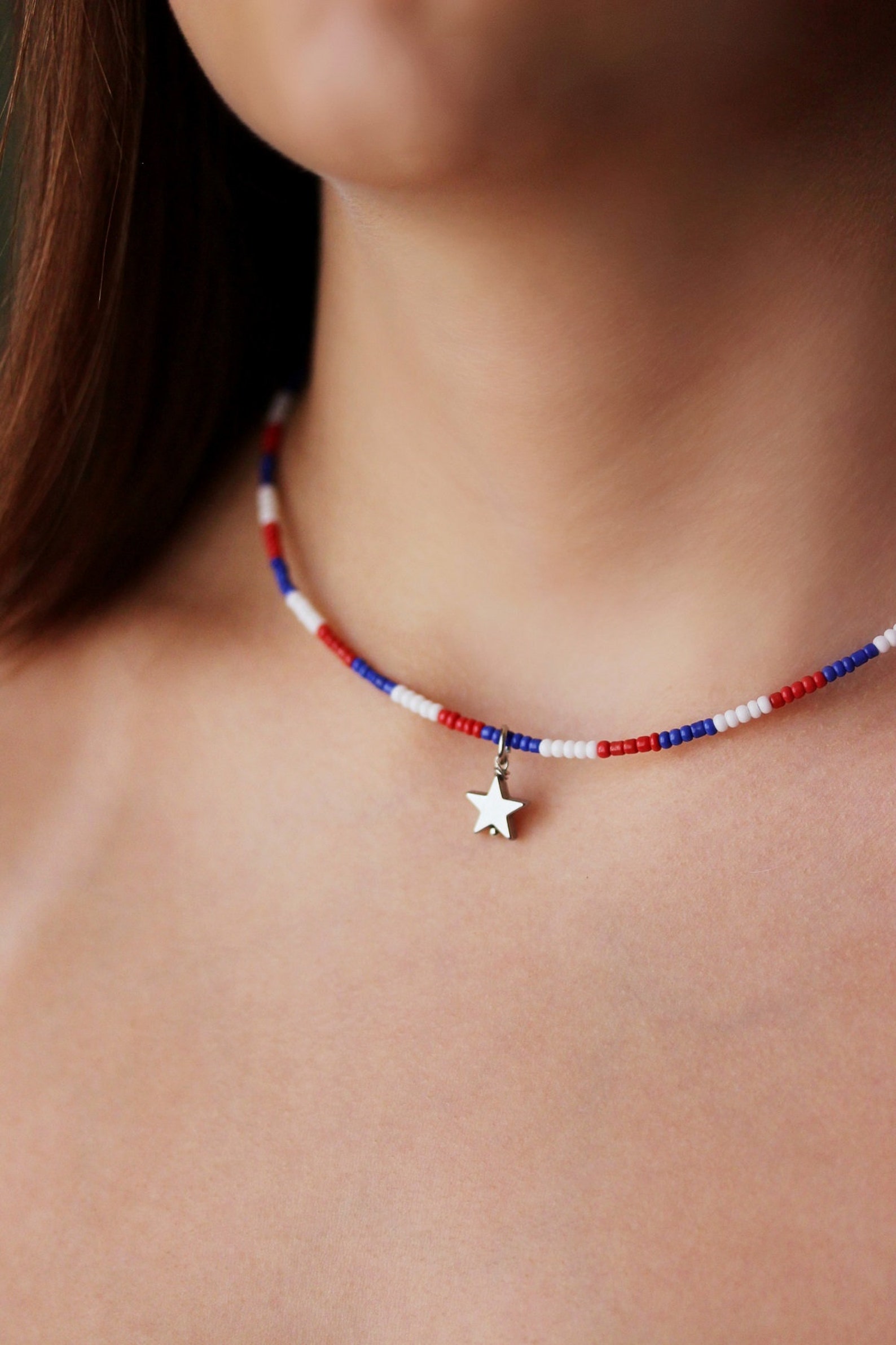 Red White Blue Beaded Choker USA Choker Necklace 4th of July - Etsy