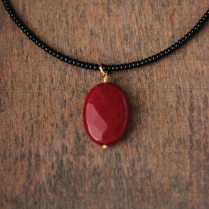 Ruby Root Stone Pendant Necklace Black Glass Seed Beade Necklace Simple ...