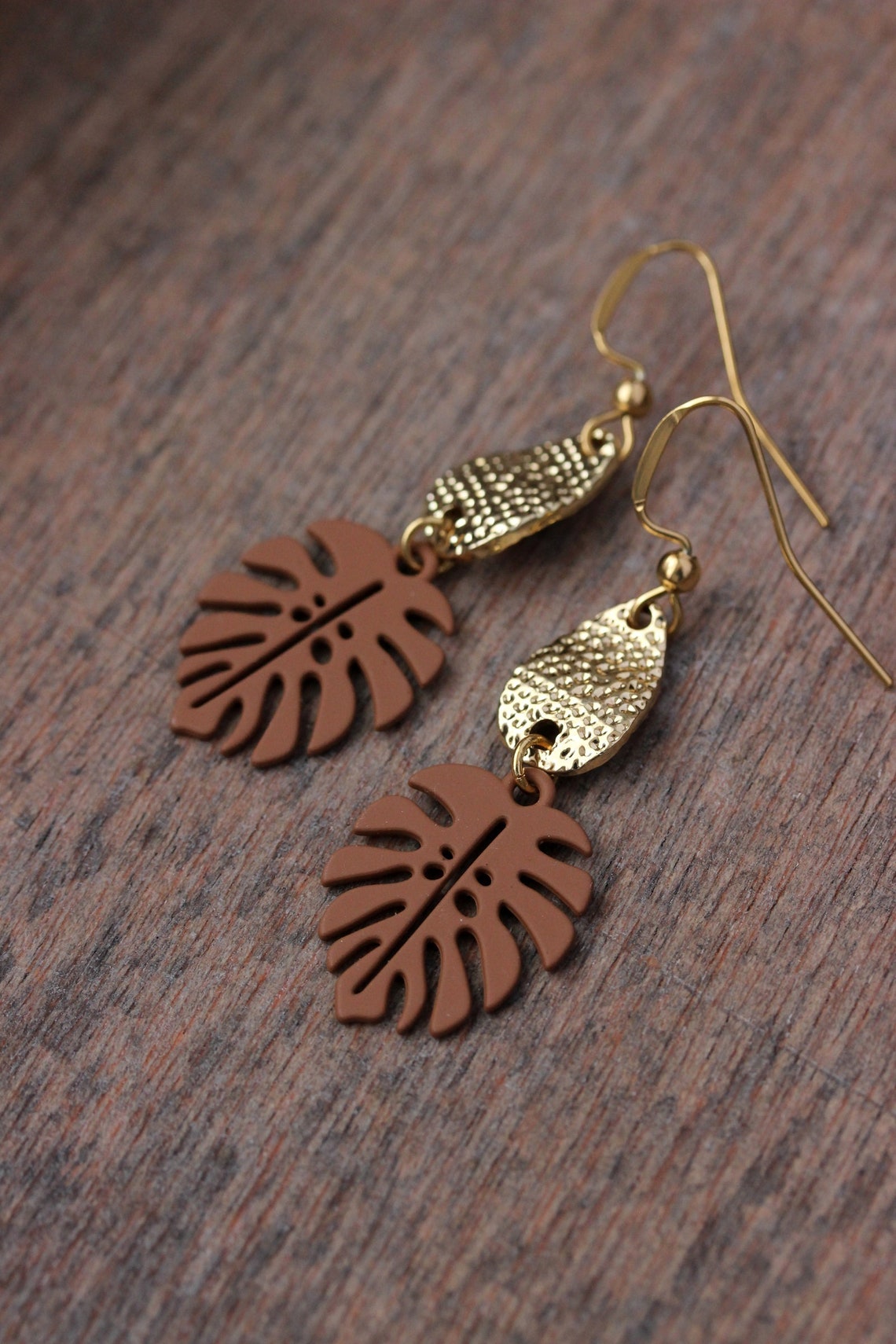 Gold Tone Earrings With Brown Leaves Fashion Leaf Earrings - Etsy