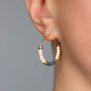 Delicate Beaded Hoop Earrings Gold Tone Hoops With Beads Dainty Boho ...