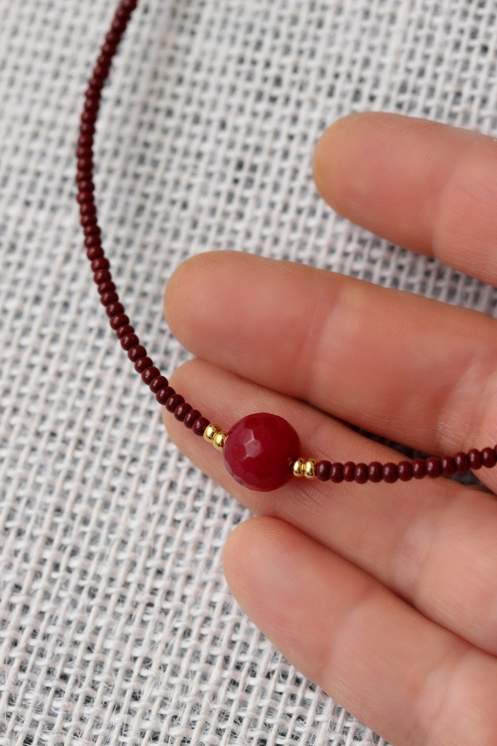 Dark Red Seed Beads Choker Ruby Root Stone Bead Necklace Ruby - Etsy