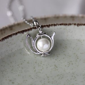 Teapot Necklace White Pearl Teapot Necklace Teapot Pendant Teapot ...