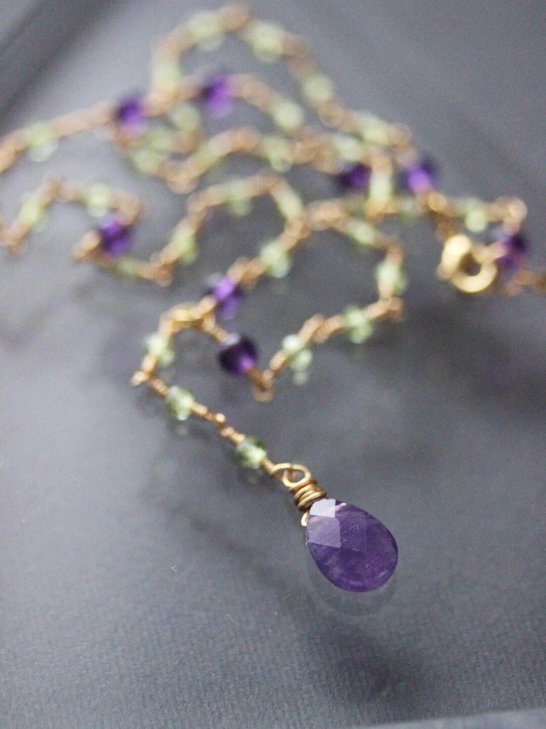 Amethyst Drop Y Necklace Delicate Peridot Amethyst Stone Beaded ...