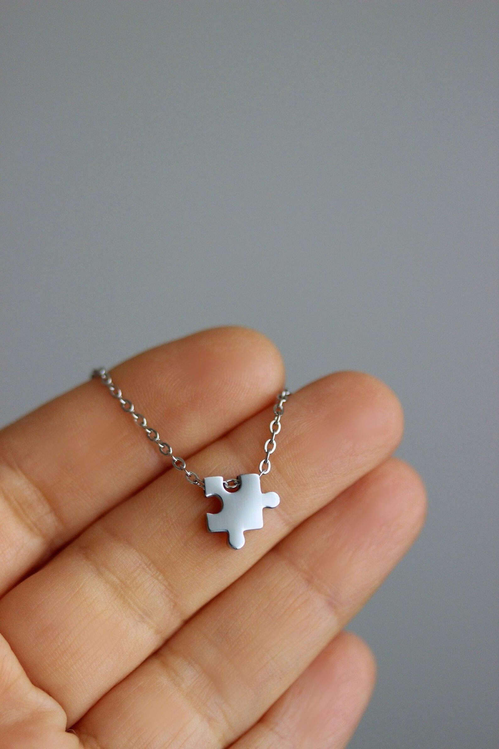 Steel Puzzle Piece Necklace Cute Silver Puzzle Pendant | Etsy