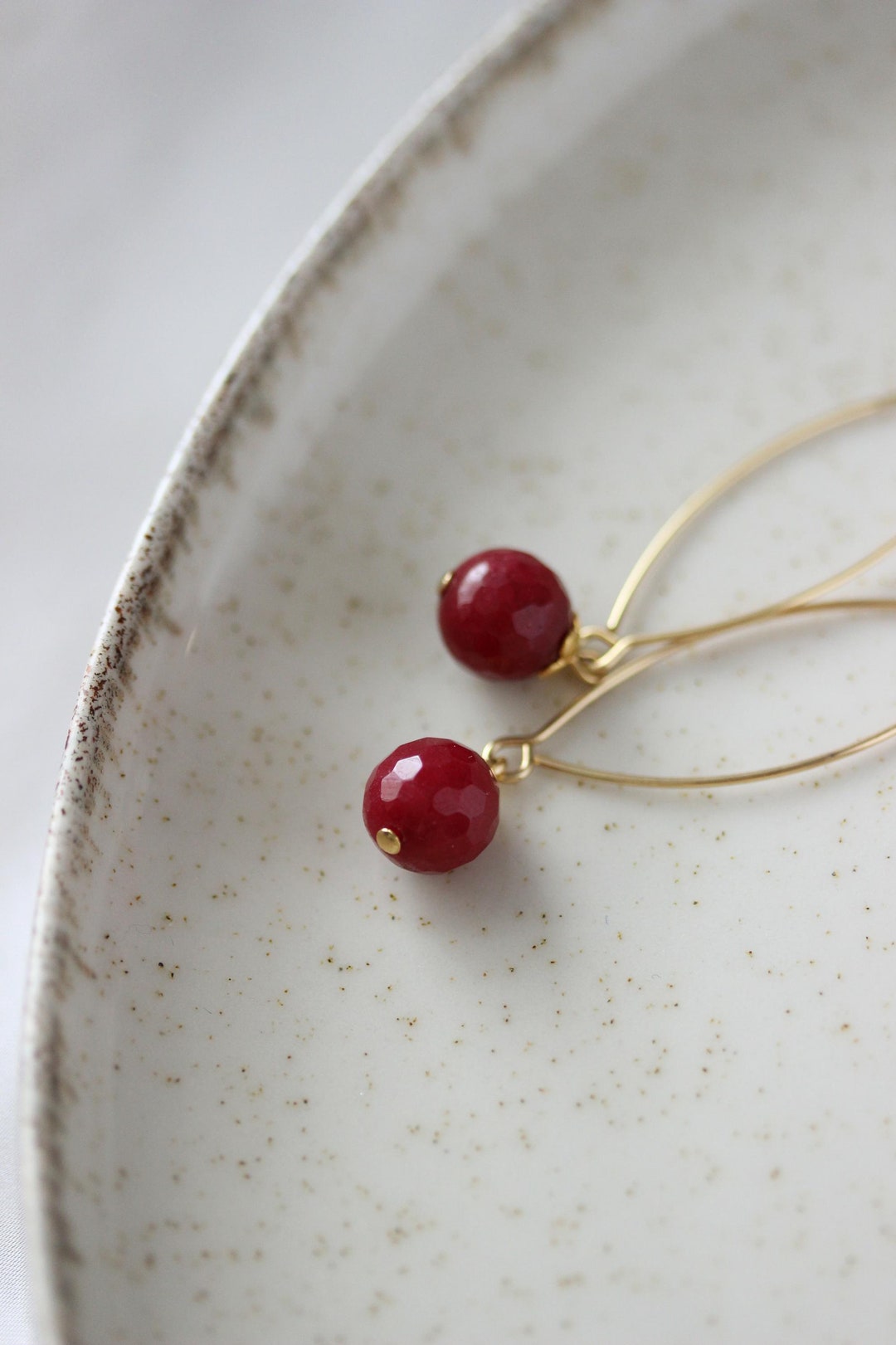 Ruby Root Stone Earrings Long Ruby Beads Dangle Earrings Stone Sphere ...