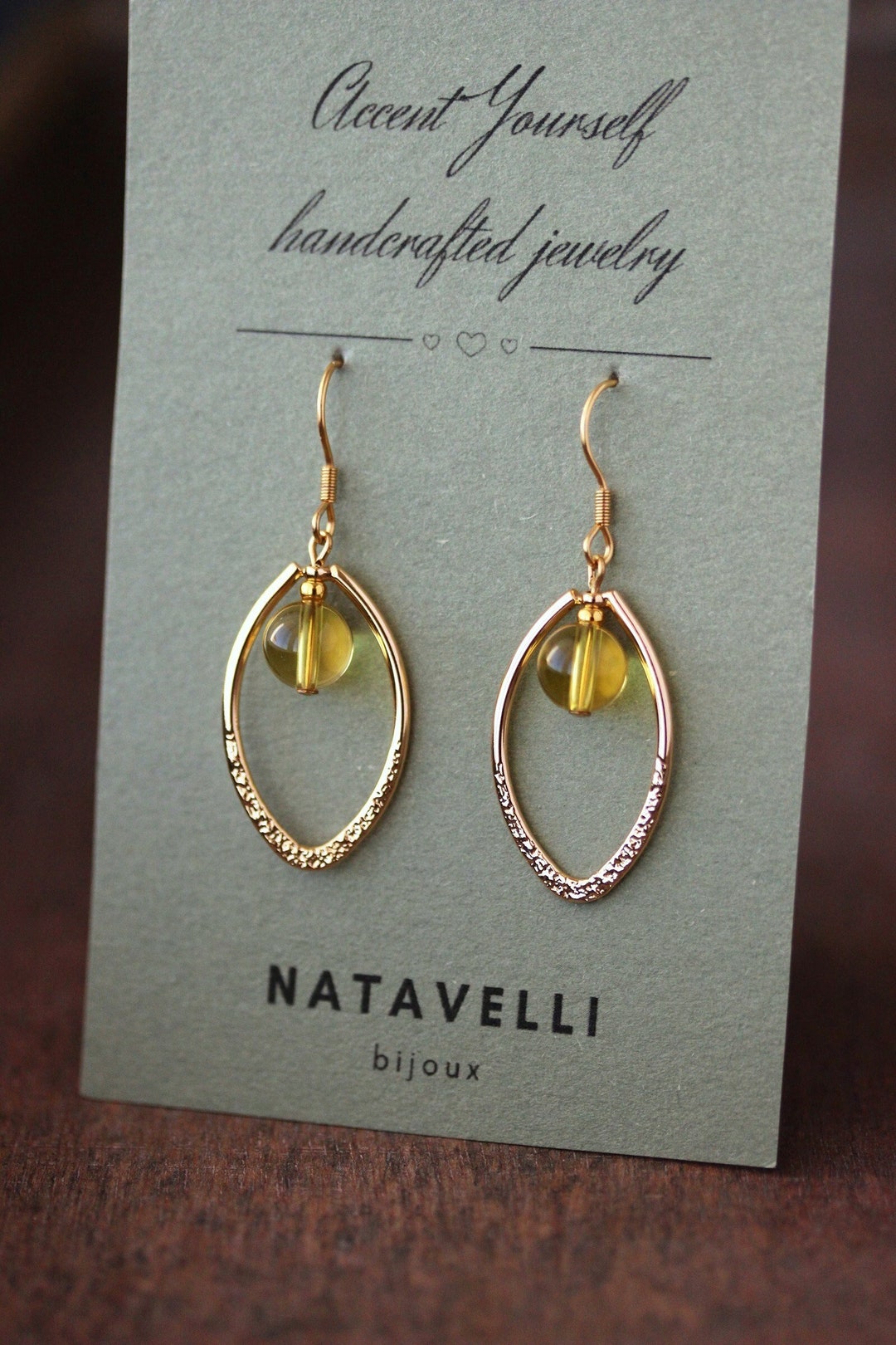 Yellow Clear Calcite Crystal Earrings Goldtone Oval Earrings Long ...