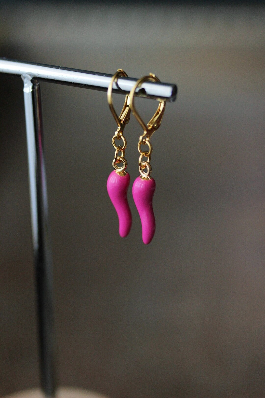 Hot Pink Chili Pepper Pendientes Pendientes de Cuerno Italiano - Etsy ...