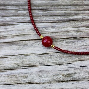 Dark Red Seed Beads Choker Ruby Root Stone Bead Necklace Ruby Single ...