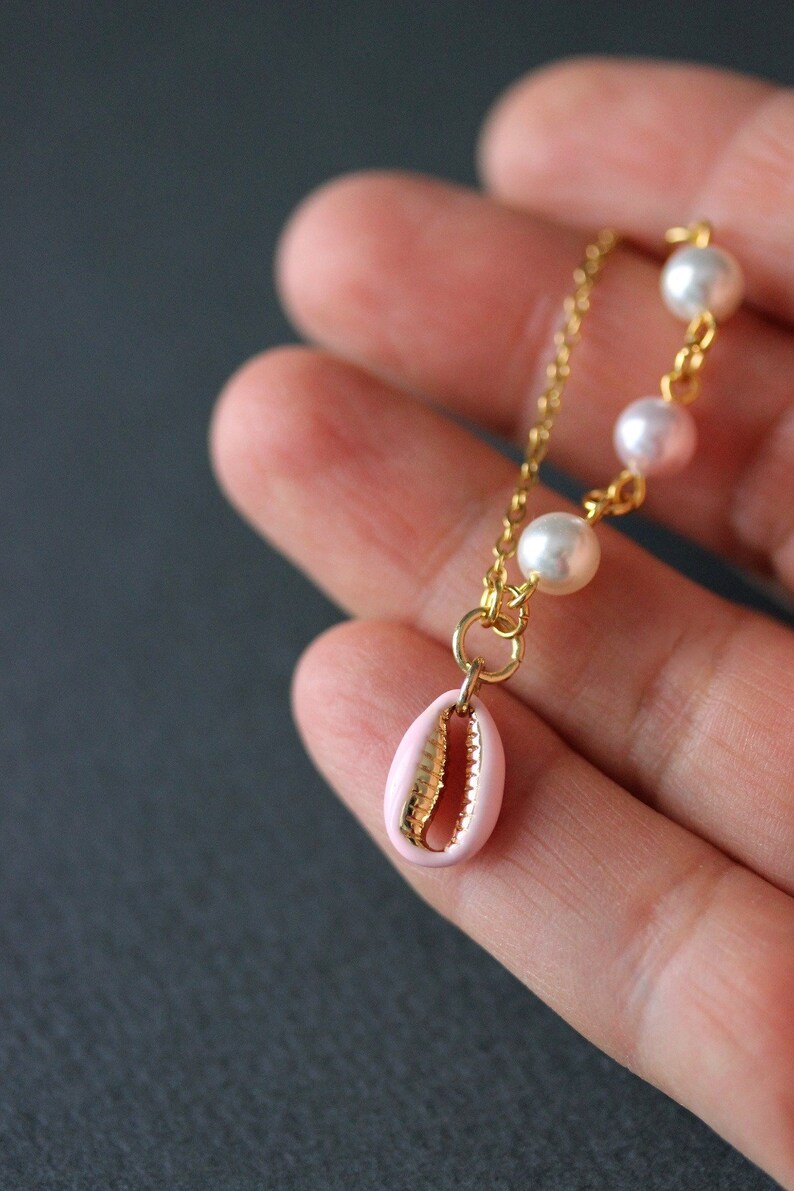 Delicate Pink Gold Shell Necklace Cowrie Shell Charm Necklace - Etsy
