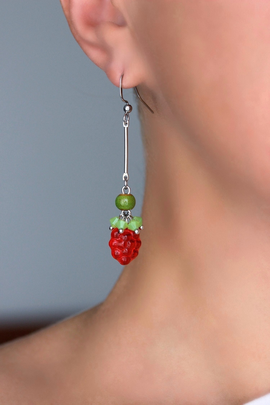 Cute Red Berry Earrings Long Dangle Fruit Earrings Raspberry Drop ...
