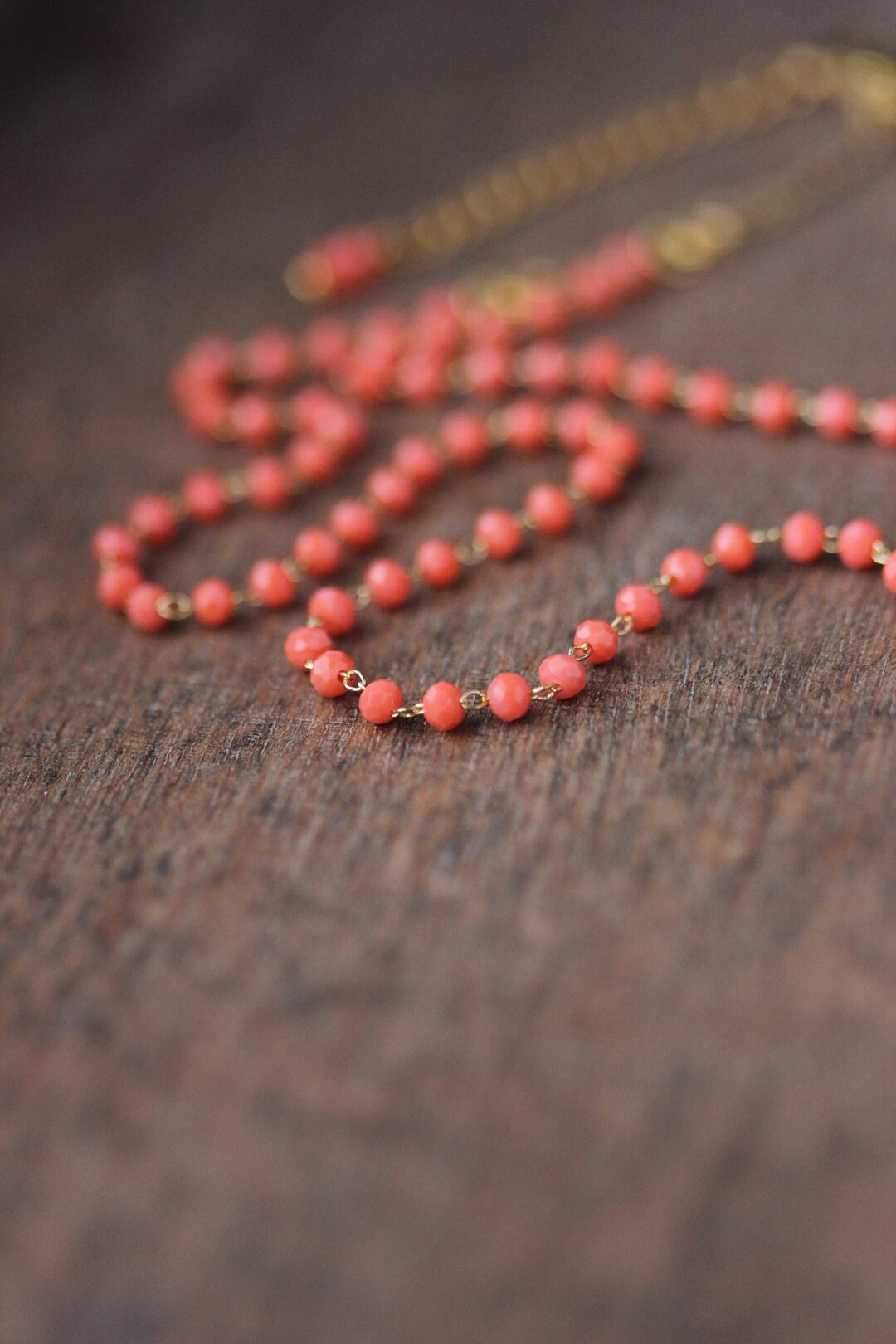 Delicate Coral Pink Rosary Style Chain Necklace Feminine Dainty Thin ...