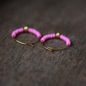 Bright Pink Hoop Earrings Trendy Summer Hoop Earrings Gold Pink Hoops ...