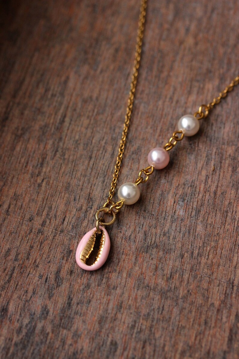 Delicate Pink Gold Shell Necklace Cowrie Shell Charm Necklace - Etsy