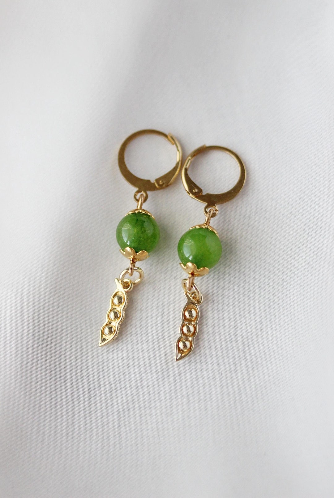 Green Peridot Stone Earrings Cute Peas in a Pod Earrings Peas Charm ...