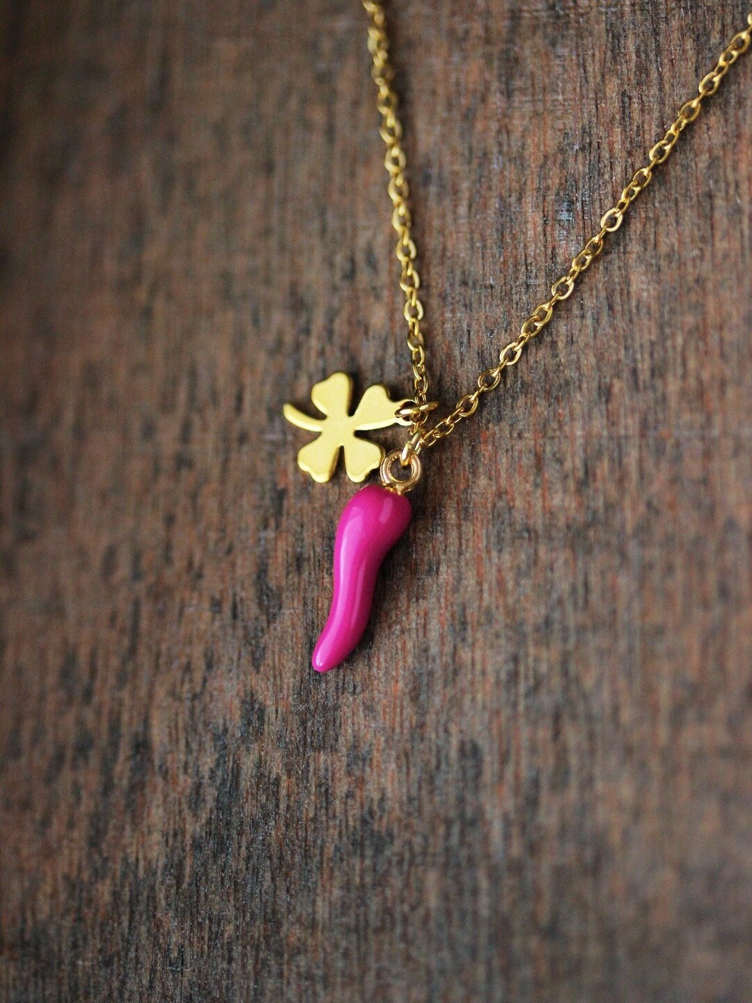 Good Luck Charms Necklace Chili Pepper Pendant Clover Leaf Pendant Boho ...