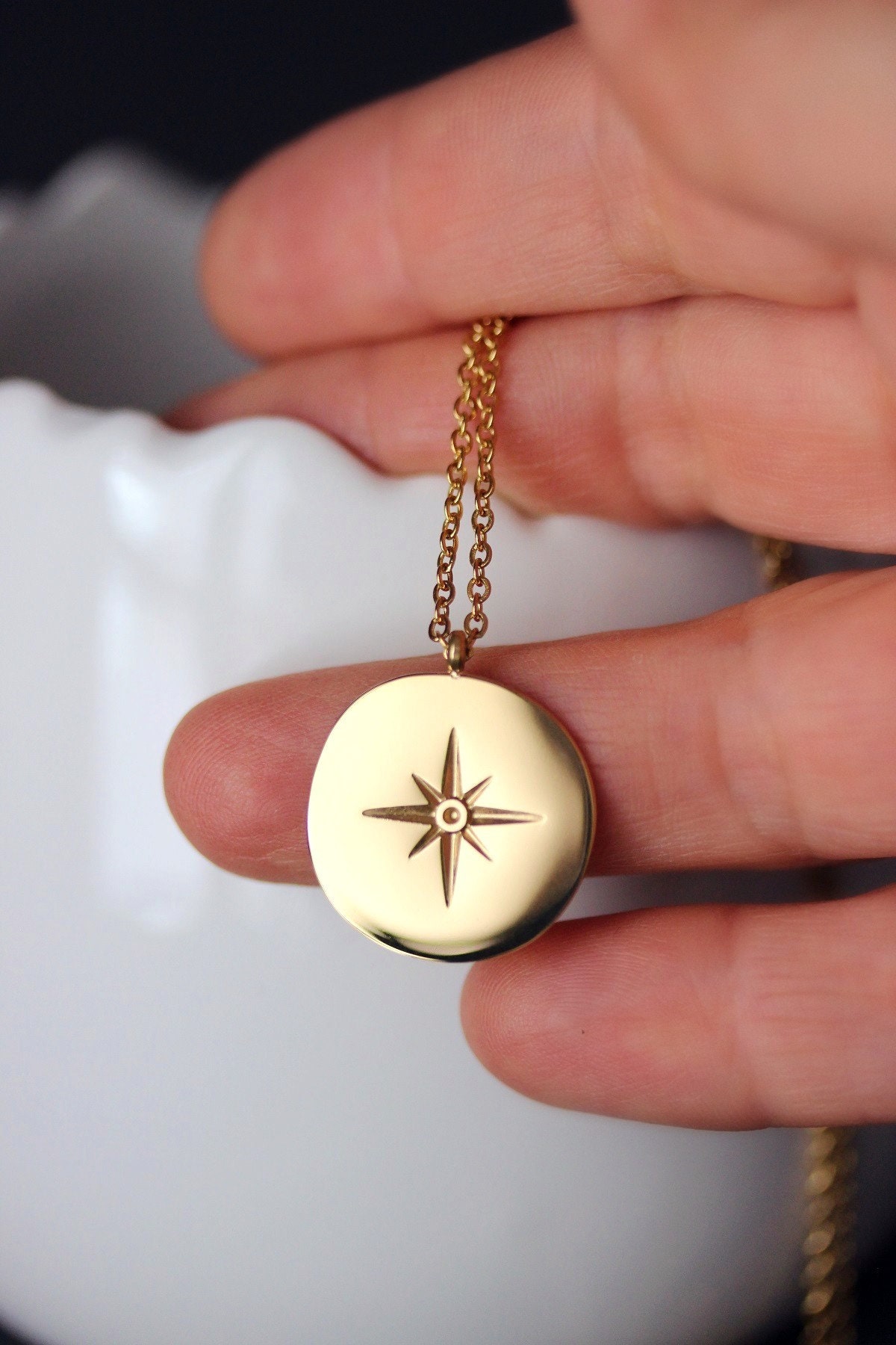 Gold North Star Coin Necklace Celestial Coin Necklace Gold | Etsy