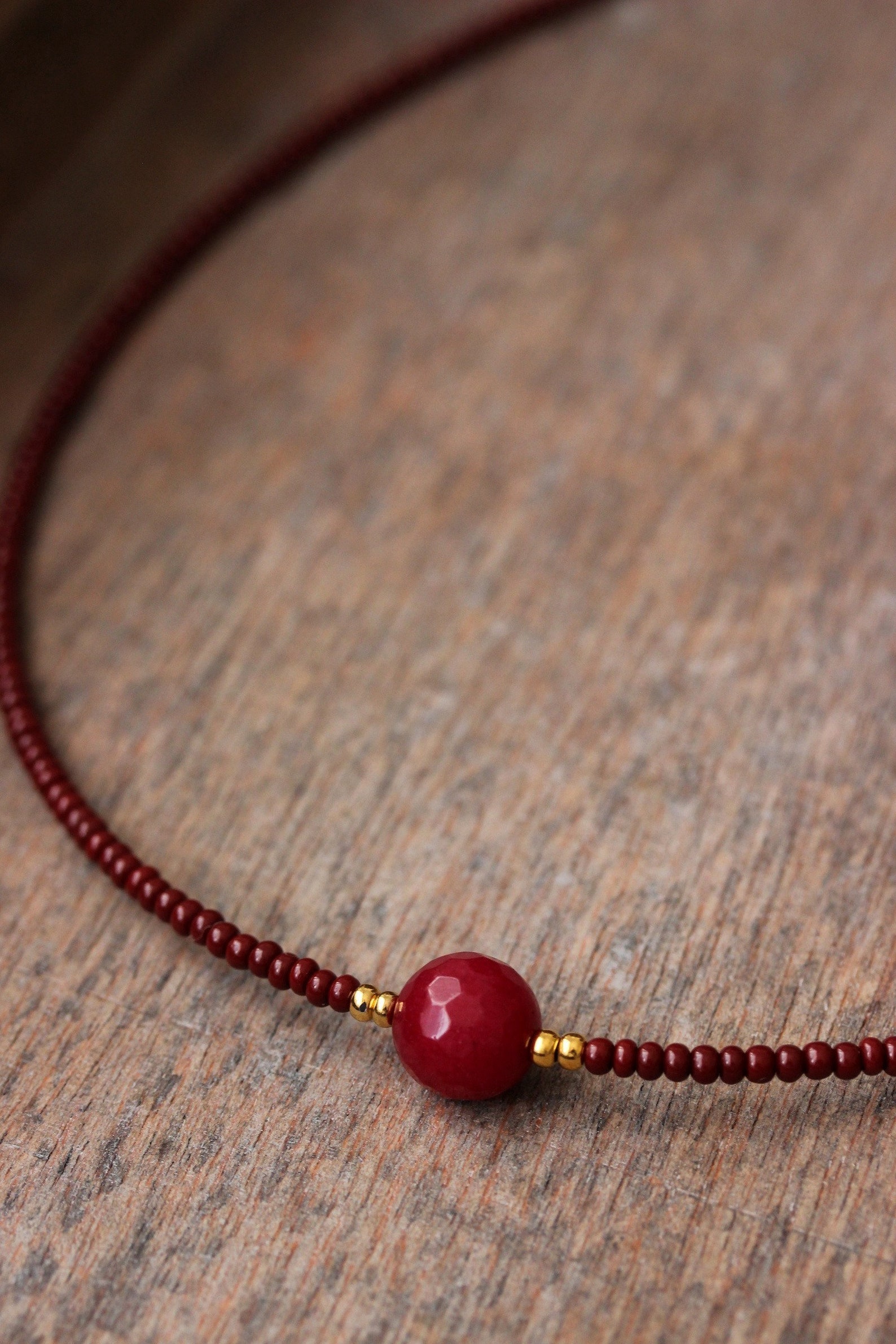 Dark Red Seed Beads Choker Ruby Root Stone Bead Necklace Ruby - Etsy