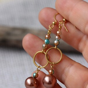 Long Pearl Beaded Earrings Brown Blue Pearl Dangle Earring Gold Ring Earrings Brown Pearl ...