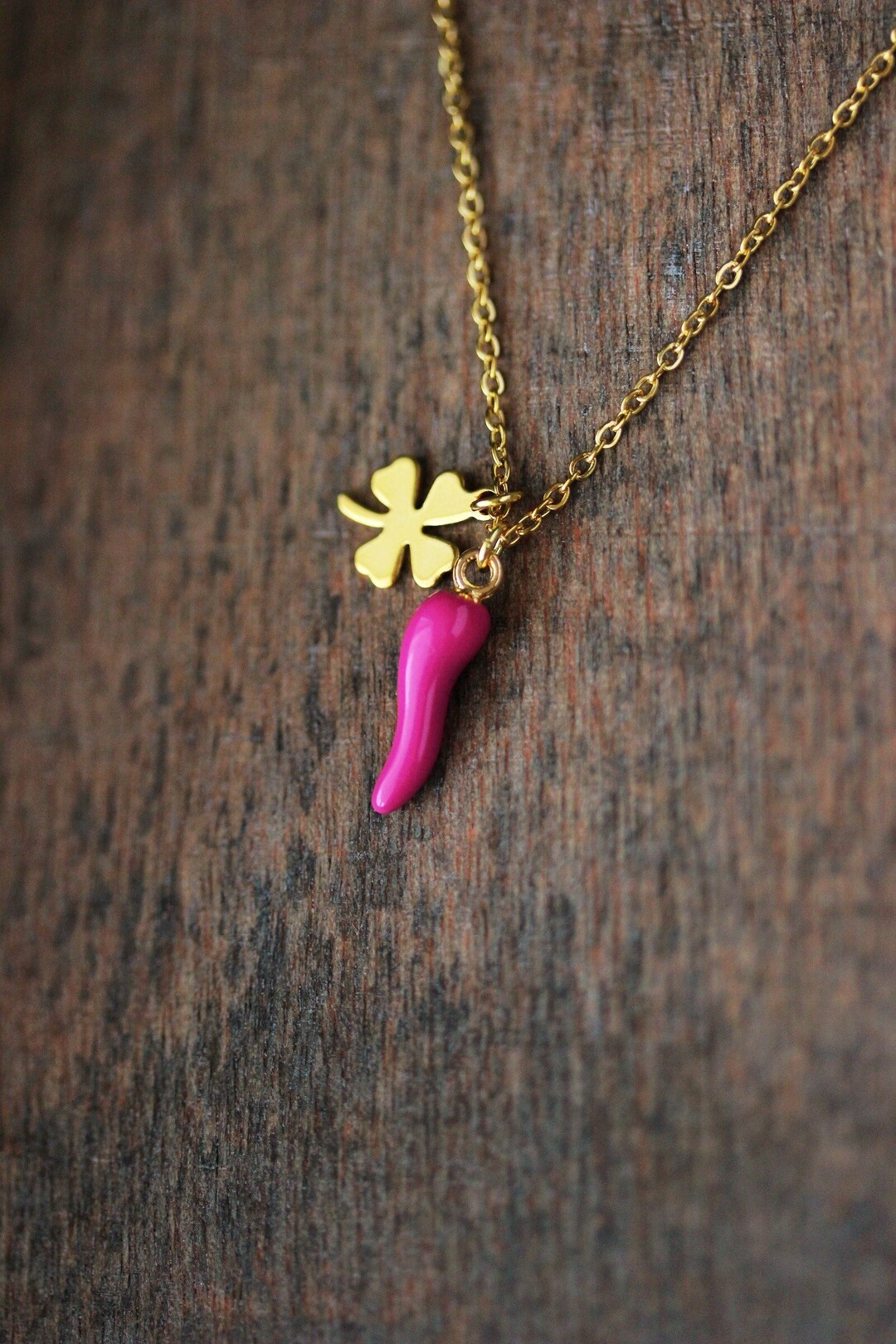 Good Luck Charms Necklace Chili Pepper Pendant Clover Leaf Pendant Boho ...