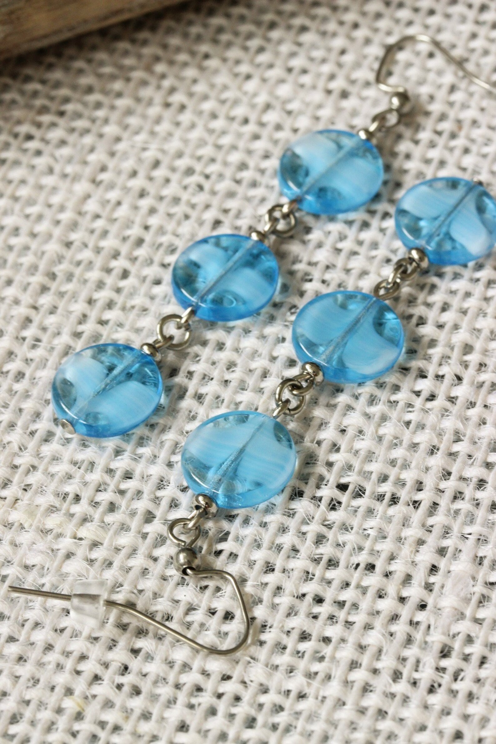 Blue Round Glass Beaded Earrings Long Dangle Blue Earrings - Etsy