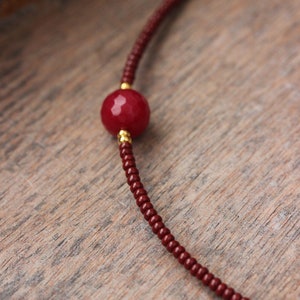 Dark Red Seed Beads Choker Ruby Root Stone Bead Necklace Ruby Single ...