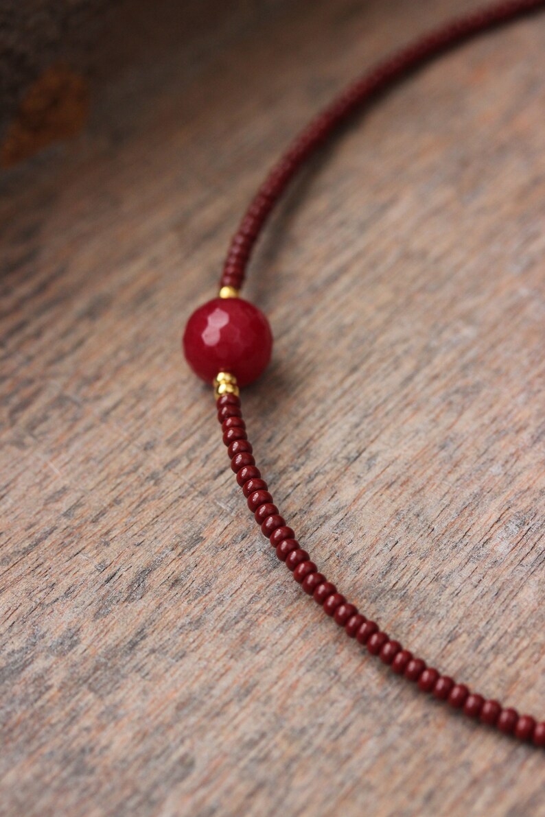 Dark Red Seed Beads Choker Ruby Root Stone Bead Necklace Ruby - Etsy