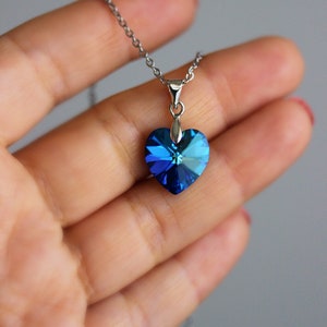 Dainty Blue Crystal Heart Necklace Blue Crystal Pendant Minimalist ...