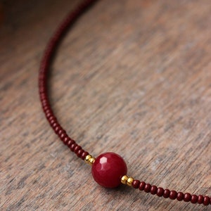 Dark Red Seed Beads Choker Ruby Root Stone Bead Necklace Ruby Single ...