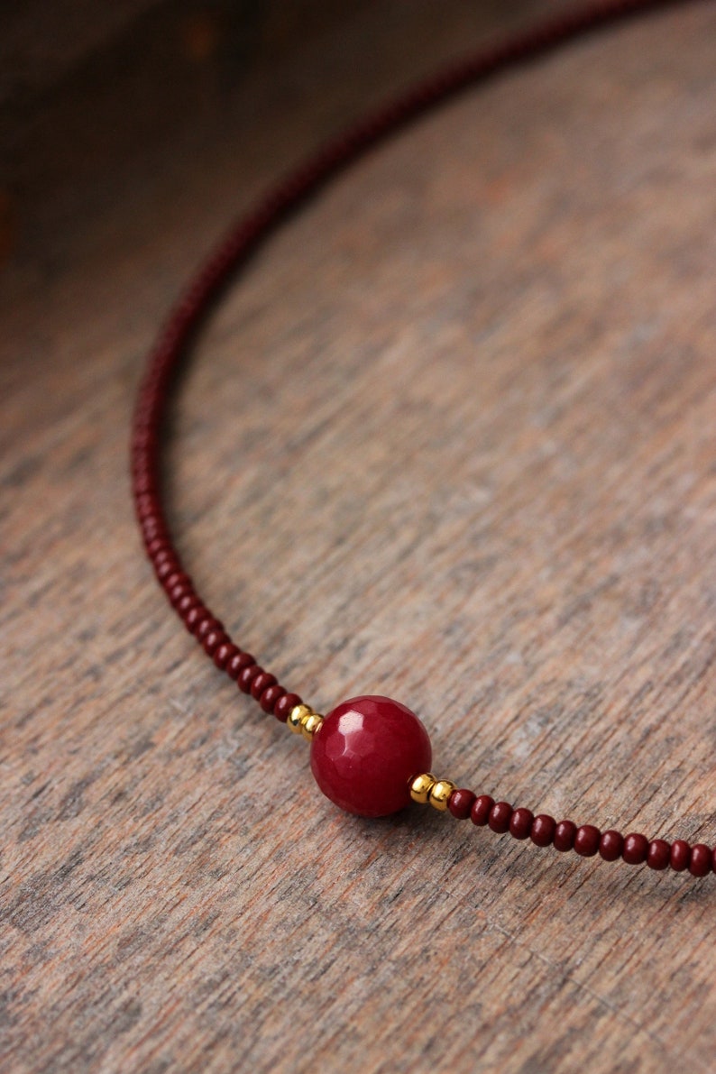 Dark Red Seed Beads Choker Ruby Root Stone Bead Necklace Ruby - Etsy