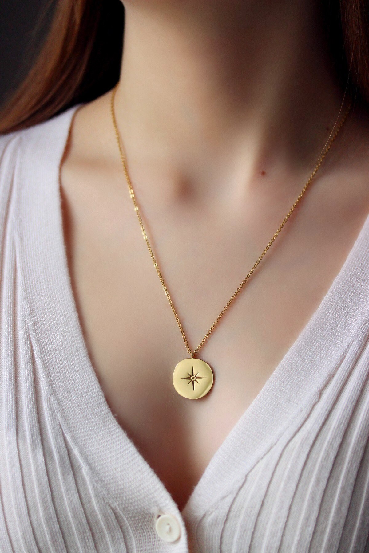 Gold North Star Coin Necklace Celestial Coin Necklace Gold | Etsy