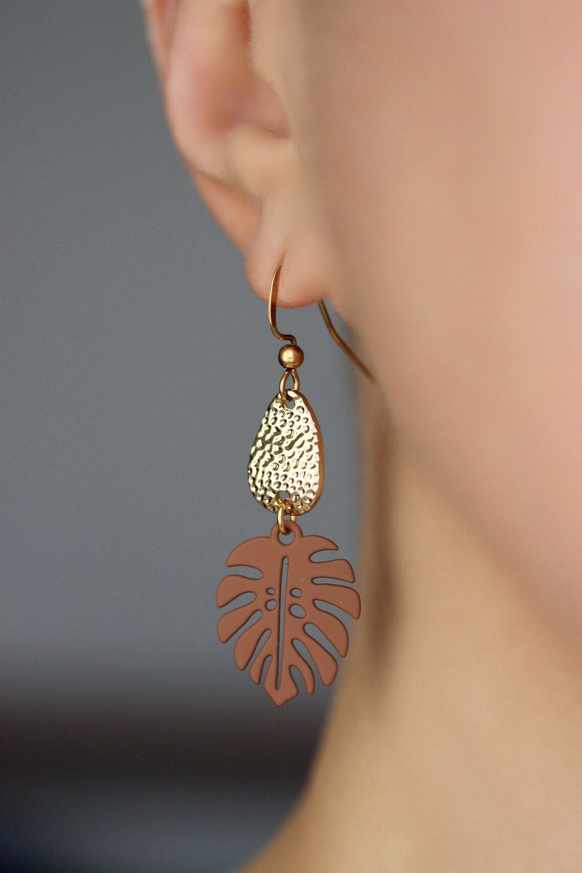 Gold Tone Earrings With Brown Leaves Fashion Leaf Earrings - Etsy